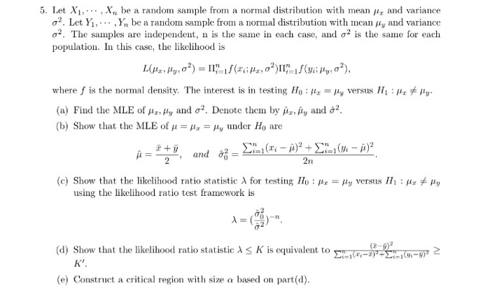 Solved 5. Let X1 Xn be a random sample from a normal | Chegg.com