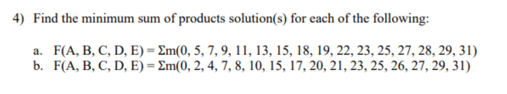 Find the minimum sum of ﻿products solution(s) ﻿for | Chegg.com