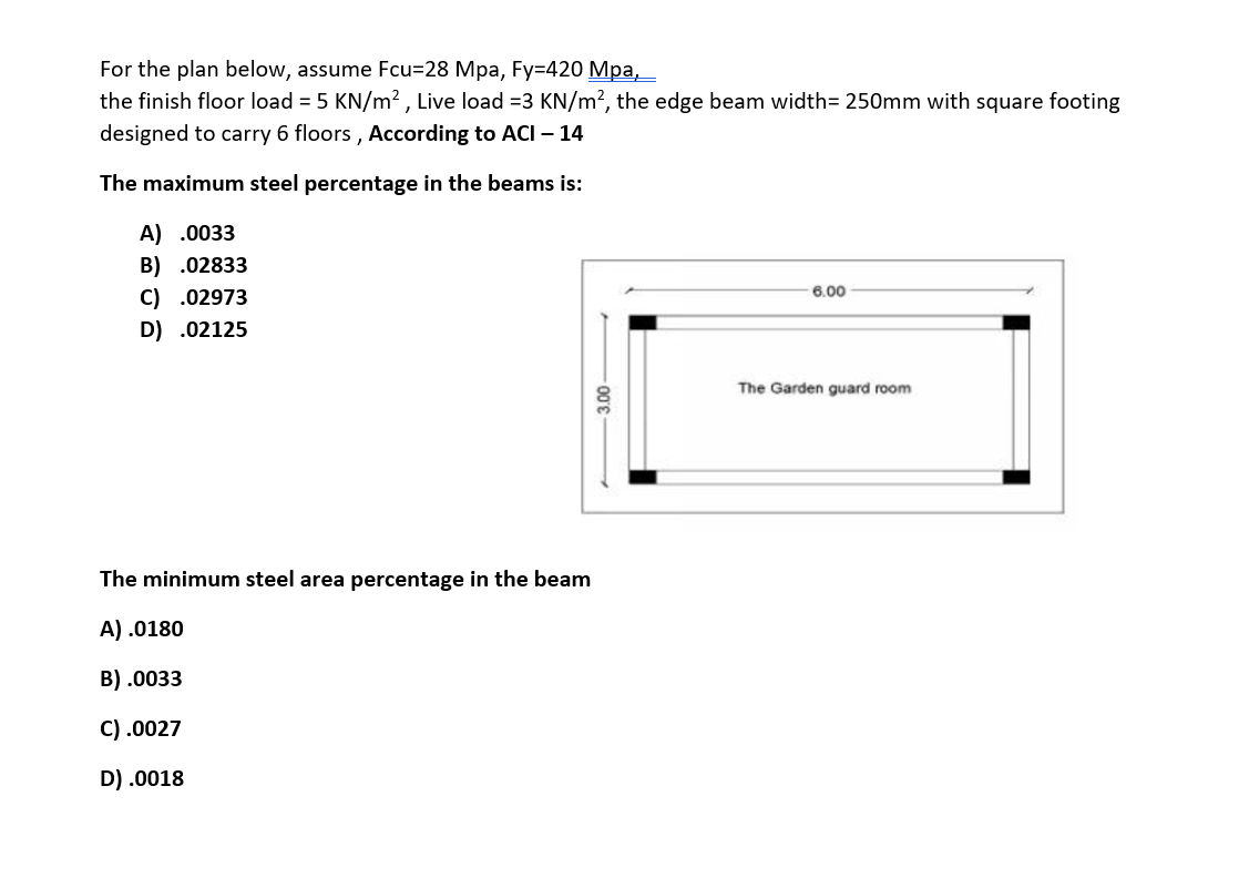 Solved For the plan below, assume Fcu=28 Mpa, Fy=420 Mpa, | Chegg.com