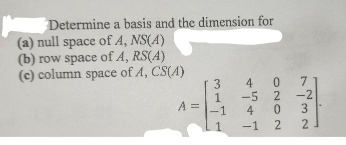 Solved Determine a basis and the dimension for (a) null | Chegg.com