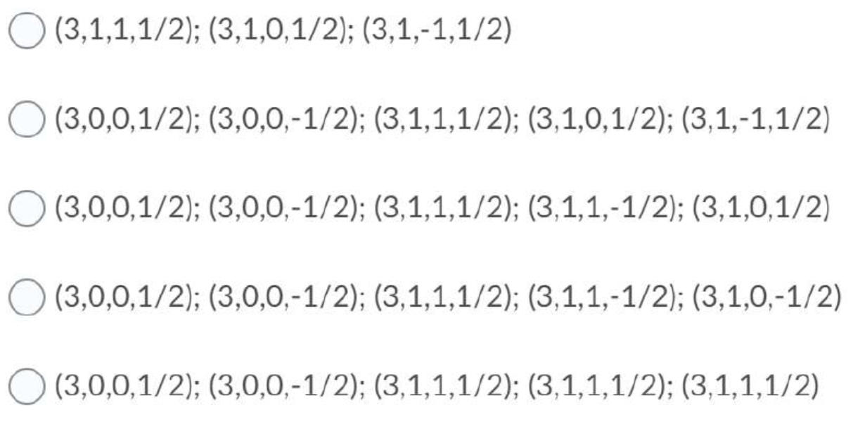 Solved State the quantum numbers (n, l, ml, ms) for all the | Chegg.com