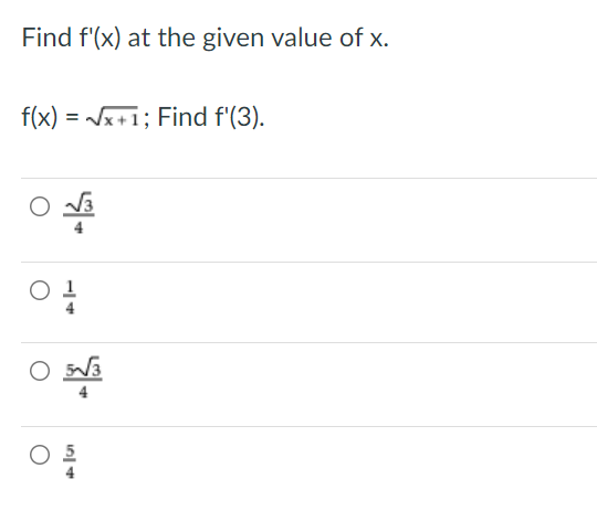 Solved Find f'(x) ﻿at the given value of x.f(x)=x+12; Find | Chegg.com