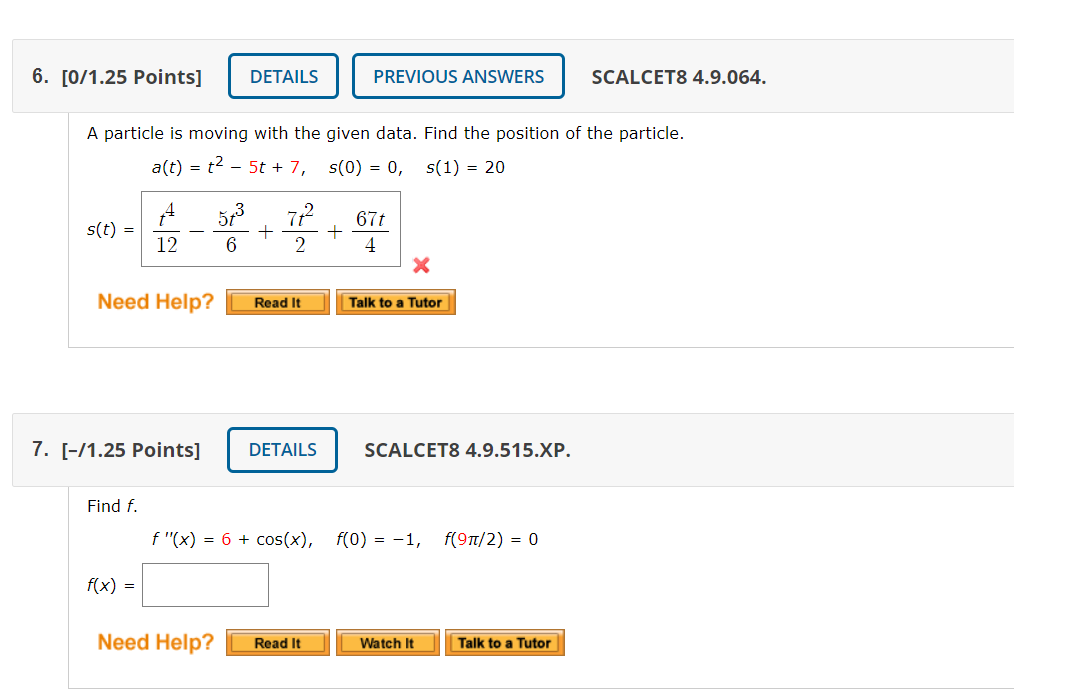 Solved 6. [0/1.25 Points] DETAILS PREVIOUS ANSWERS SCALCET8 | Chegg.com