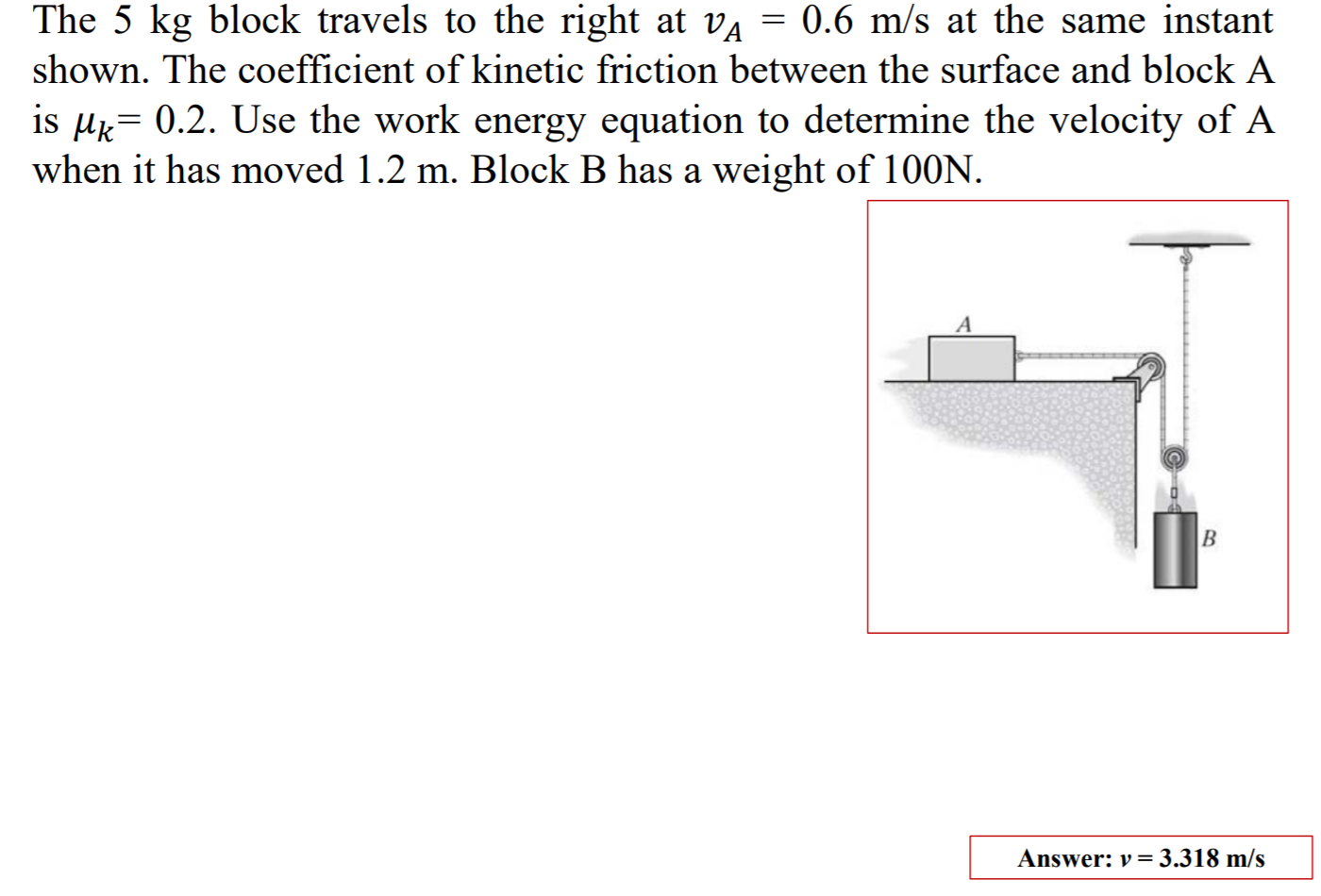 Solved The 5 kg block travels to the right at va = 0.6 m/s | Chegg.com