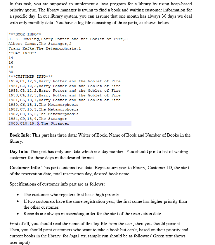 Solved In this task, you are supposed to implement a Java | Chegg.com