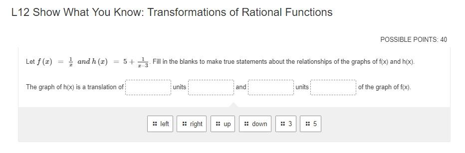 Solved L12 Show What You Know: Transformations of Rational | Chegg.com