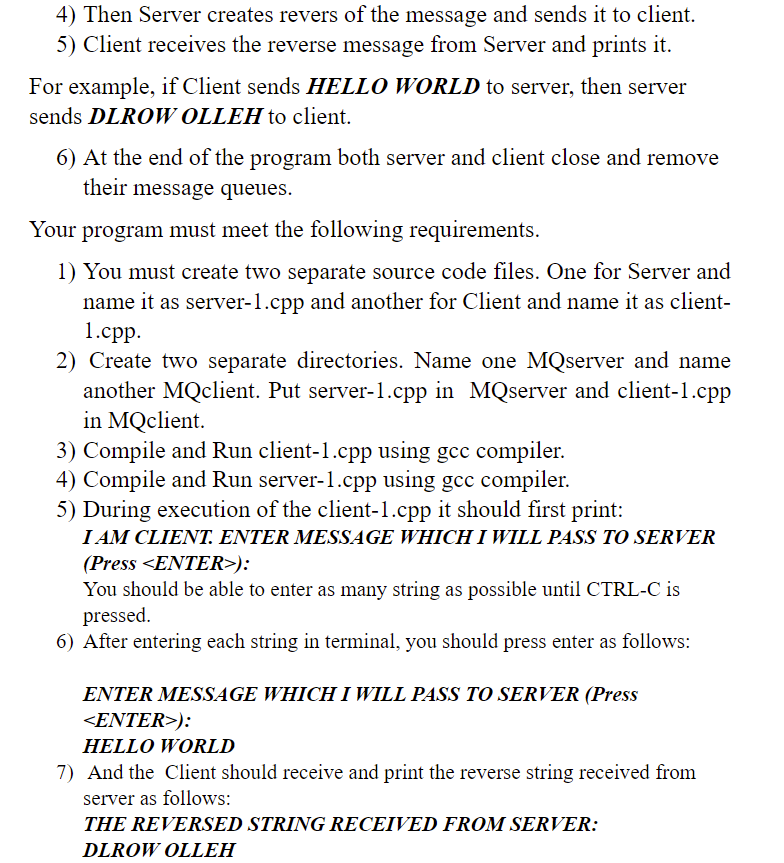 Solved 4) Then Server creates revers of the message and | Chegg.com