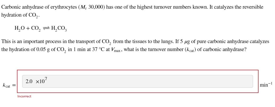 Solved If 55 micrograms of pure carbonic anhydrase catalyze | Chegg.com