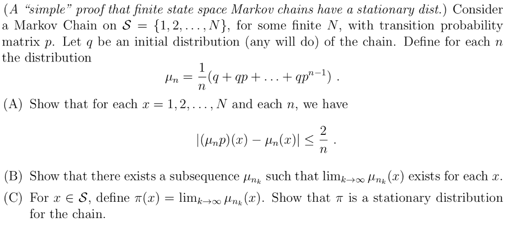 (A "simple" proof that finite state space Markov | Chegg.com