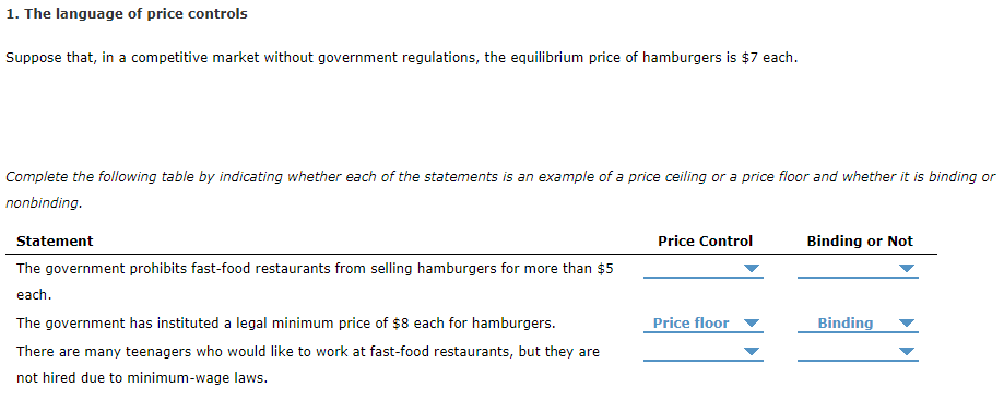 Solved 1. The language of price controls Suppose that, in a | Chegg.com