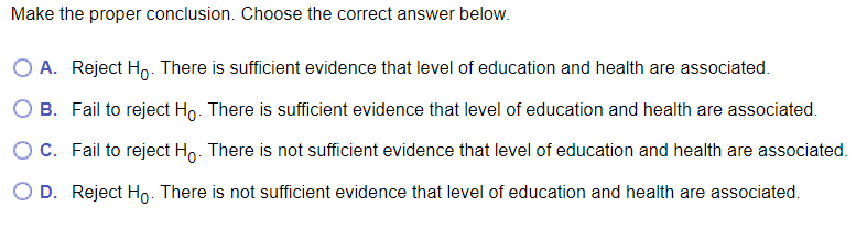 Solved The following data represent the level of health and | Chegg.com