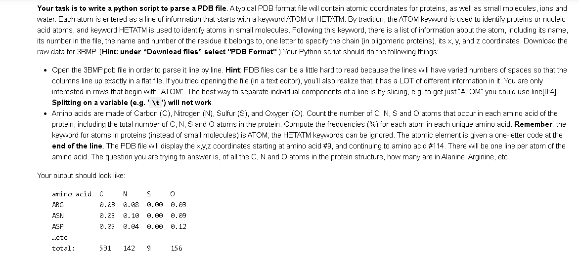 Your task is to write a python script to parse a PDB | Chegg.com