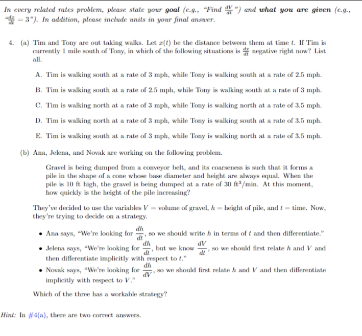 Solved In every related rates problem, please state your | Chegg.com