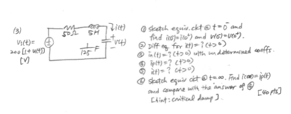 Solved 1 ﻿sketch Equivalent Circuit At T 0 ﻿andfind