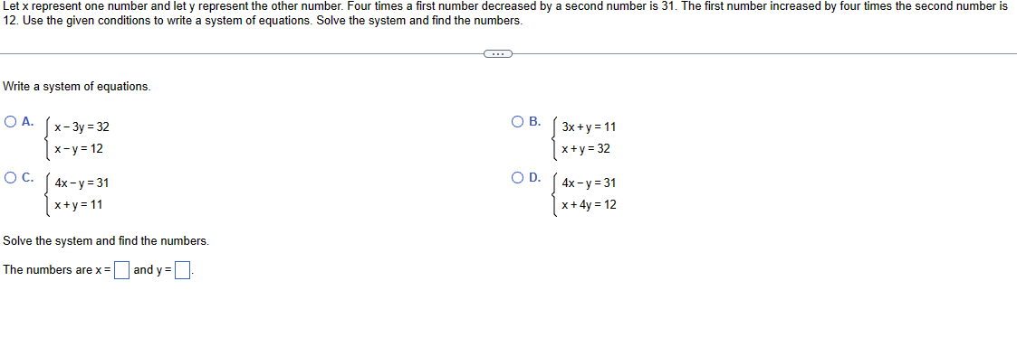 Solved Let x represent one number and let y represent the | Chegg.com