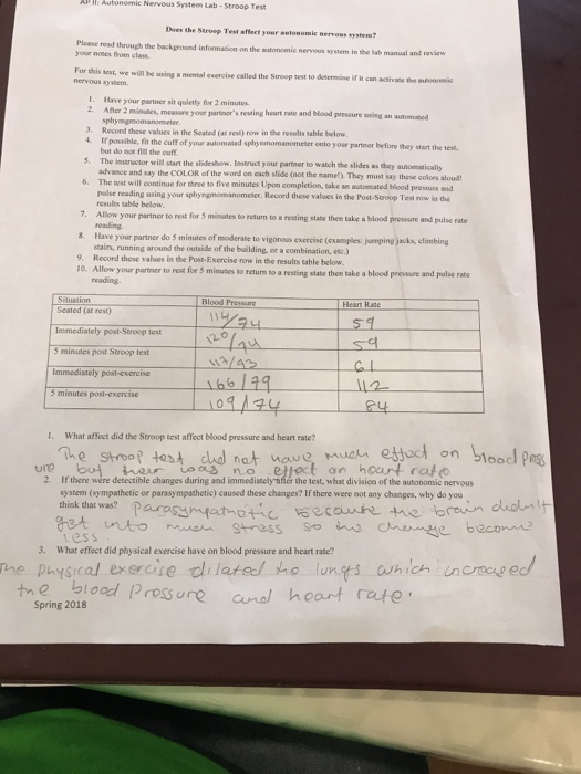 Solved AP I: Autonomic Nervous System Lab- Stroop Test 4. If | Chegg.com