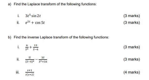 Solved a) Find the Laplace transform of the following | Chegg.com