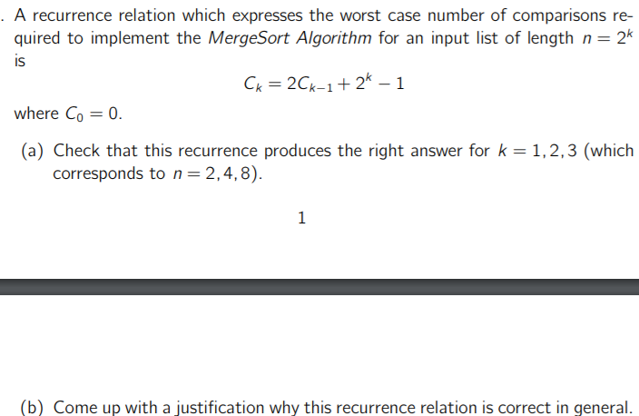 Solved A recurrence relation which expresses the worst case | Chegg.com