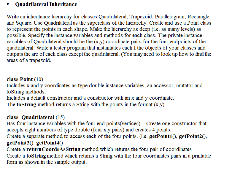 Quadrilateral Inheritance Write an inheritance | Chegg.com