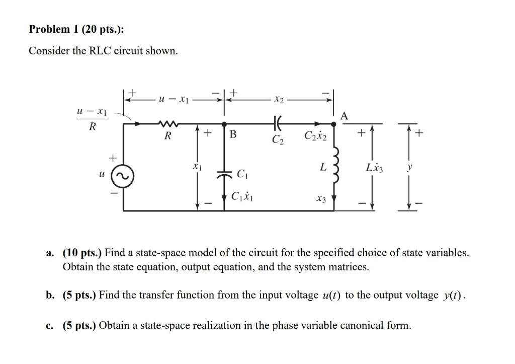 Solved Problem 1 (20 pts.): Consider the RLC circuit shown. | Chegg.com
