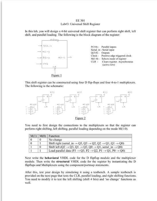 Solved EE 301 Lab#3: Universal Shift Register In this lab, | Chegg.com