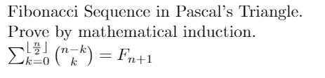 Solved Fibonacci Sequence in Pascal's Triangle. Prove by | Chegg.com