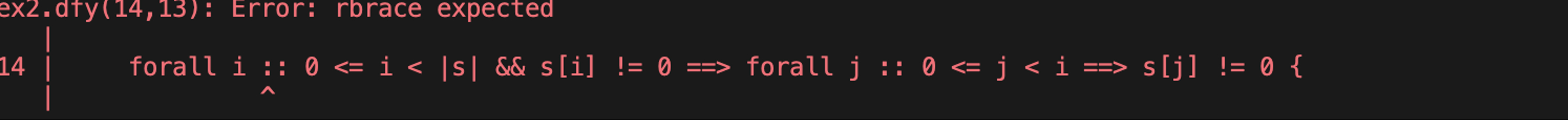 Solved predicate zeros1(s: seq) {forall i, ﻿j :: 0