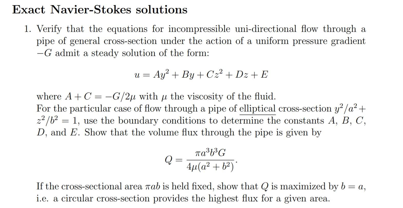 Exact Navier-Stokes solutions 1. Verify that the | Chegg.com