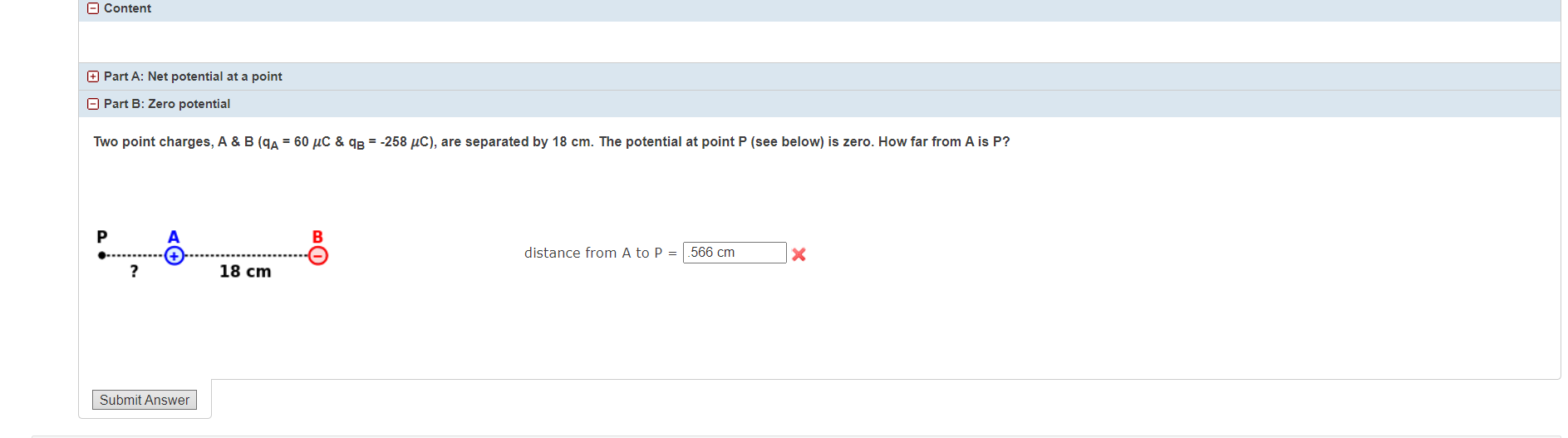 Solved Two point charges, A & B (qA = 60 𝜇C & qB = -258 | Chegg.com