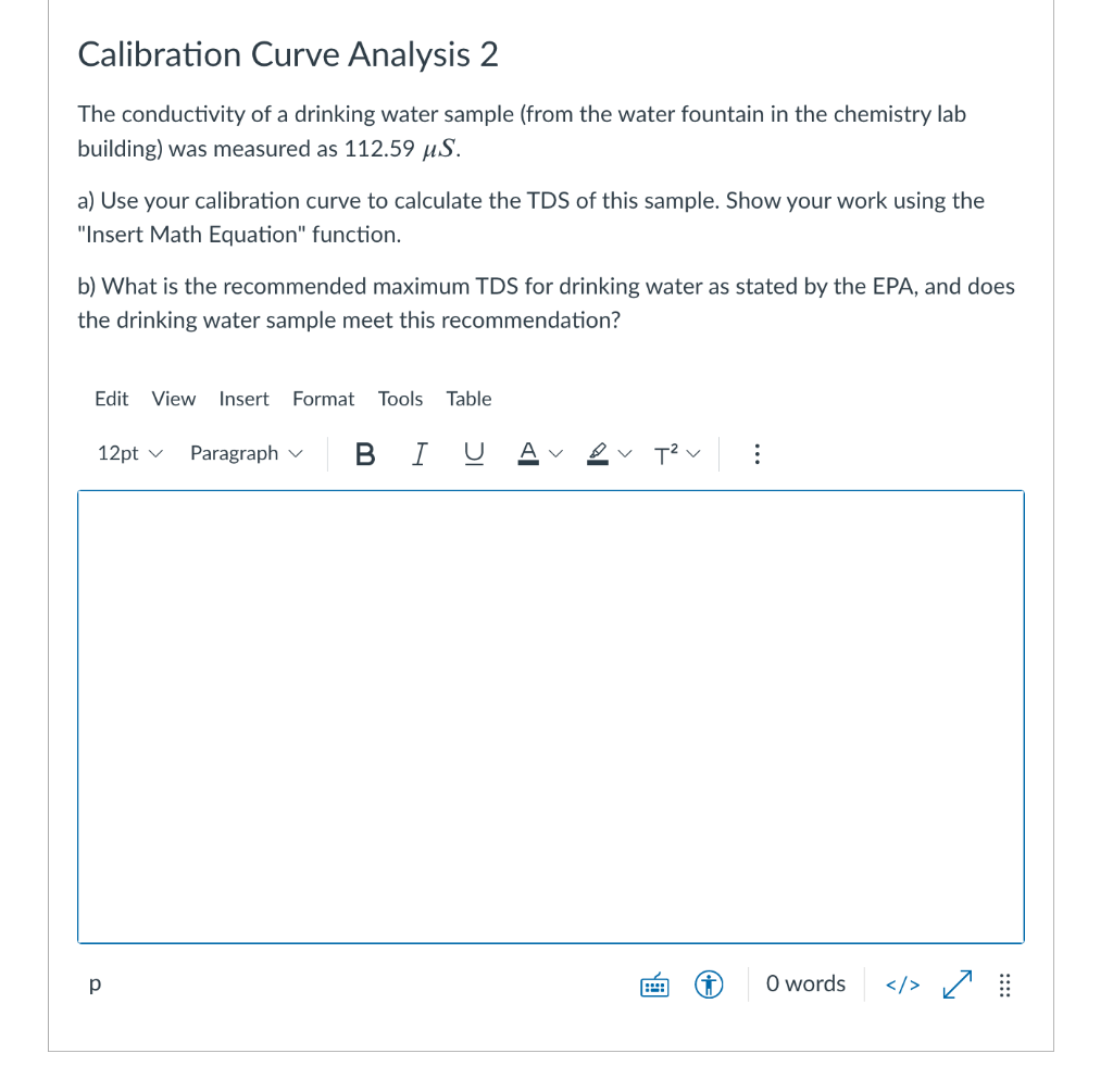 Solved Calibration Curve Analysis 2 The conductivity of a | Chegg.com