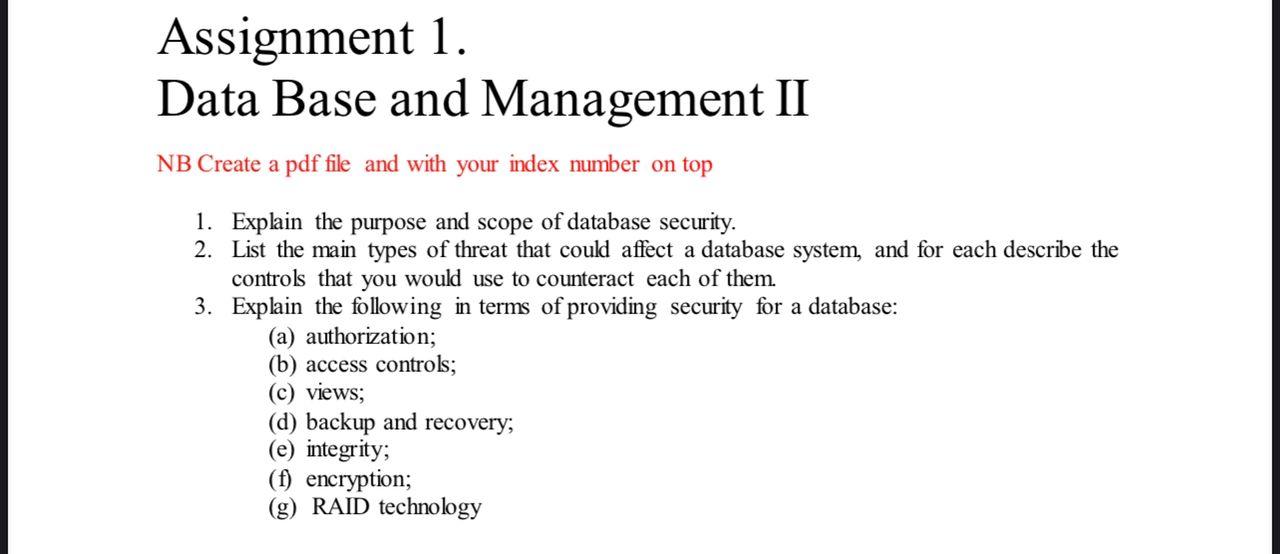 Solved Assignment 1. Data Base and Management II NB Create a | Chegg.com