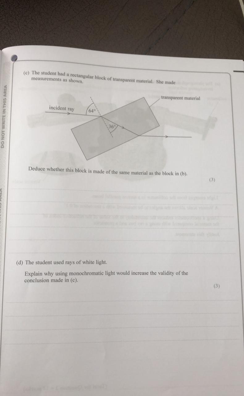 Solved 2 A student determined the refractive index of a | Chegg.com