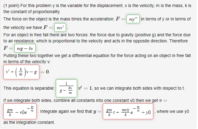 Solved (1 point) For this problem y is the variable for the | Chegg.com