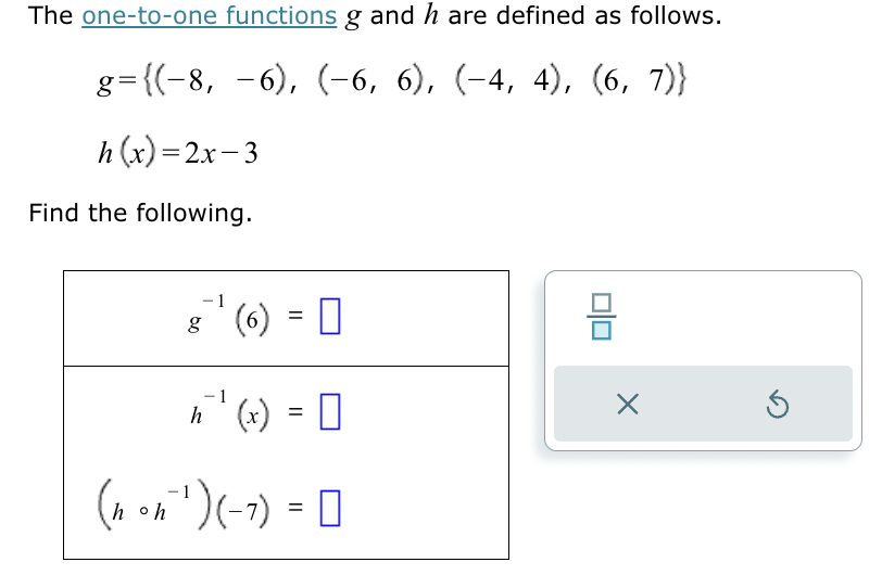 Solved The one-to-one functions g and h are defined as | Chegg.com