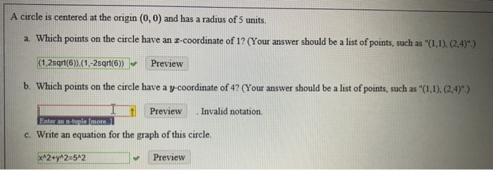 Solved A circle is centered at the origin (0, 0) and has a | Chegg.com