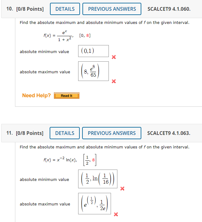 Solved 10. [0/8 Points] DETAILS PREVIOUS ANSWERS SCALCET9 | Chegg.com