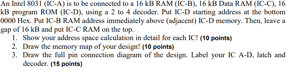 An Intel 8031 (IC-A) is to be connected to a 16kB RAM | Chegg.com