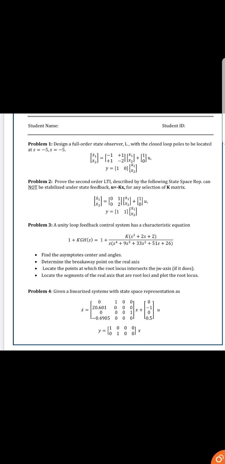 Solved Student Name: Student ID: Problem 1: Design a | Chegg.com