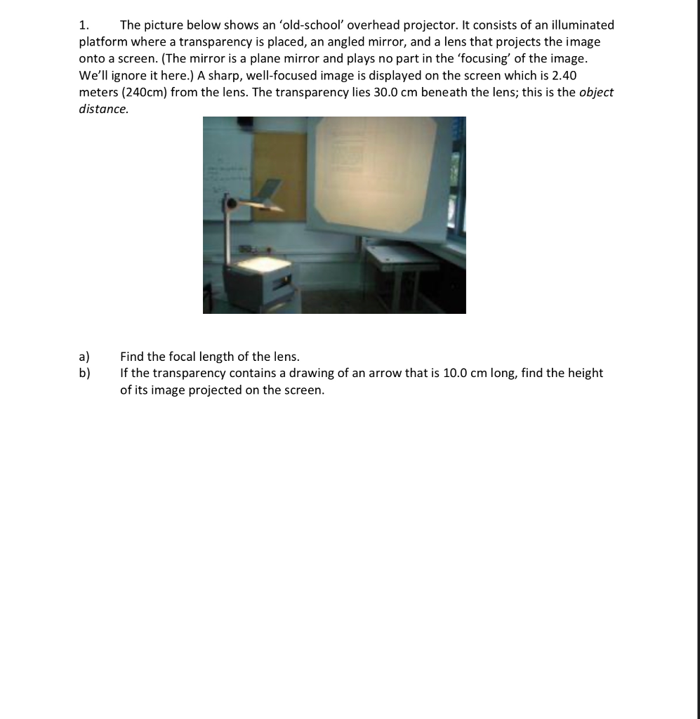 Solved 1. The picture below shows an 'old-school' overhead | Chegg.com