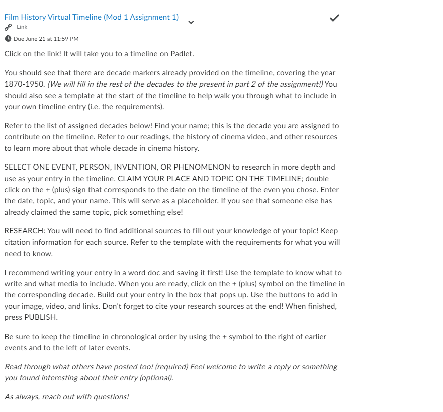 Film History Virtual Timeline (Mod 1 Assignment 1) | Chegg.com