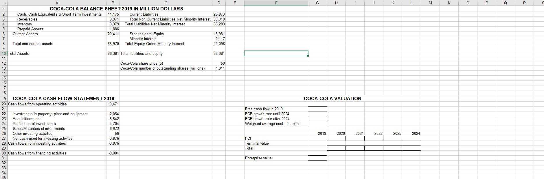 Compute the Coca-Cola's enterprise value in 2019 | Chegg.com