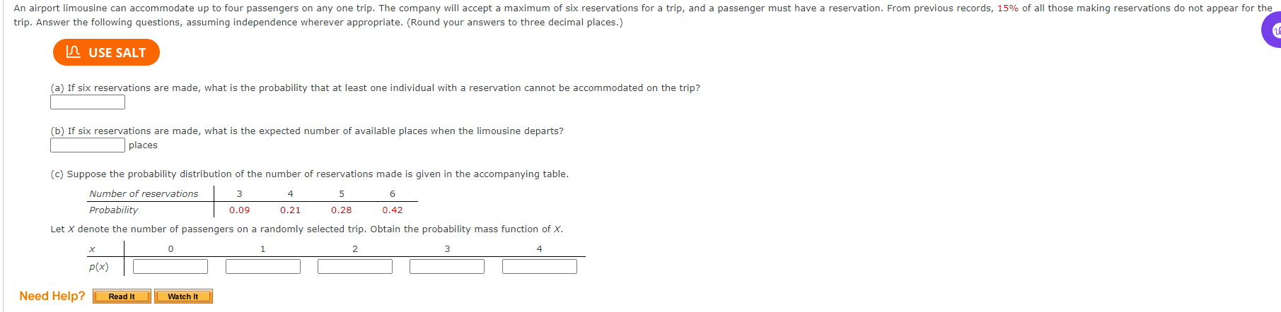 Solved (a) If six reservations are made, what is the | Chegg.com