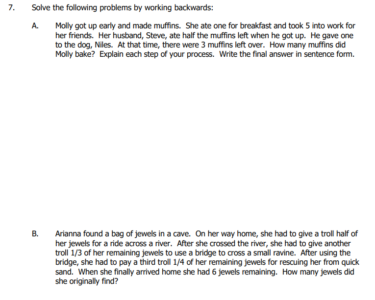 Solve the following problems by working backwards: A. | Chegg.com