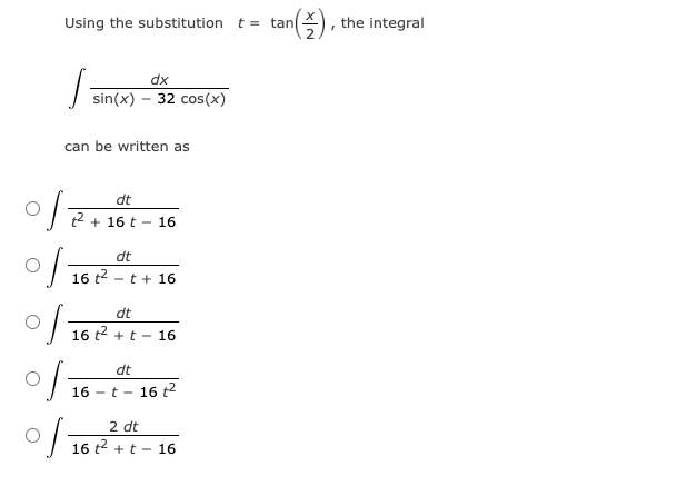 Solved Using the substitution t=tan(2x), the integral | Chegg.com