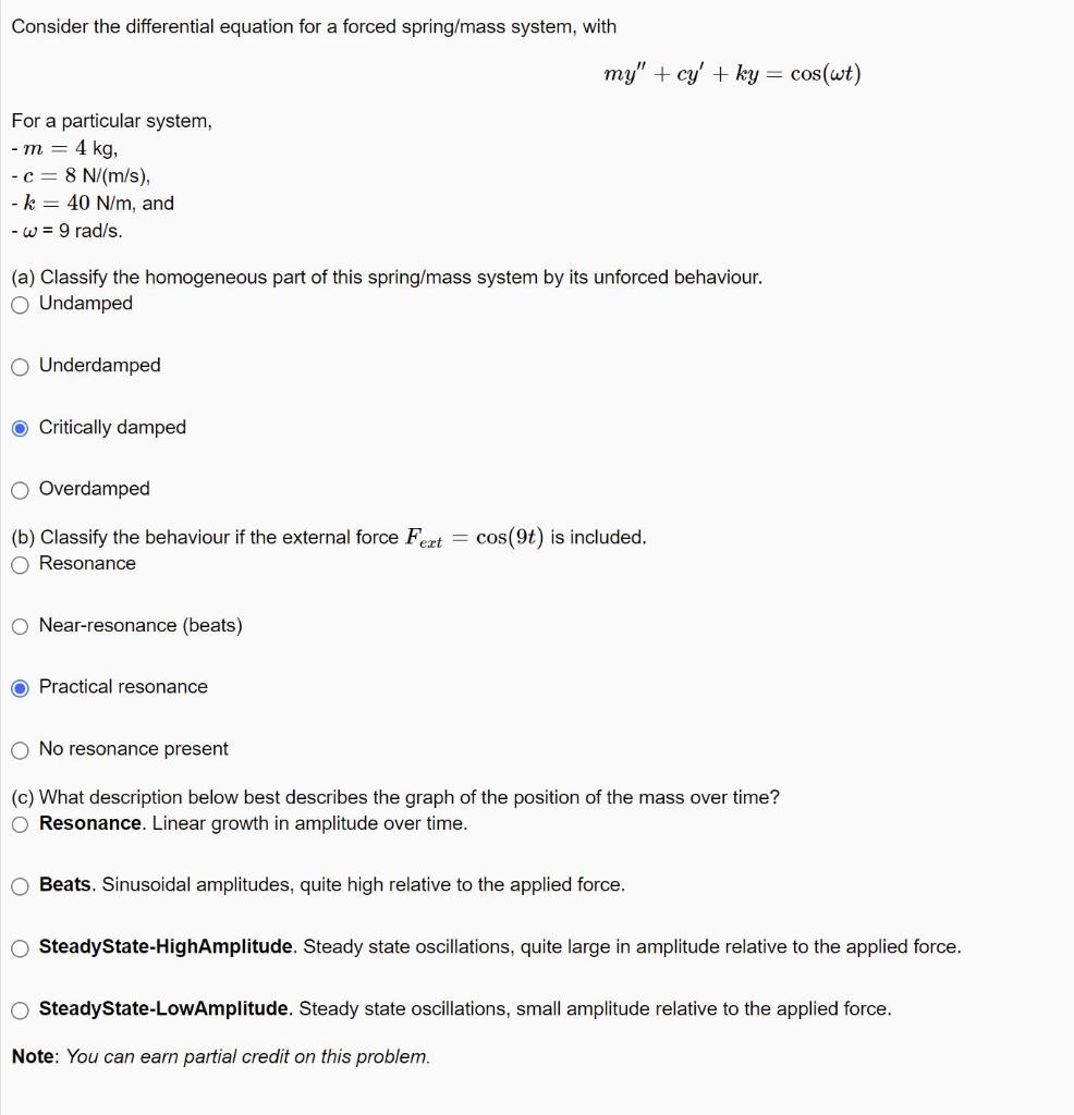 Solved Consider the differential equation for a forced | Chegg.com