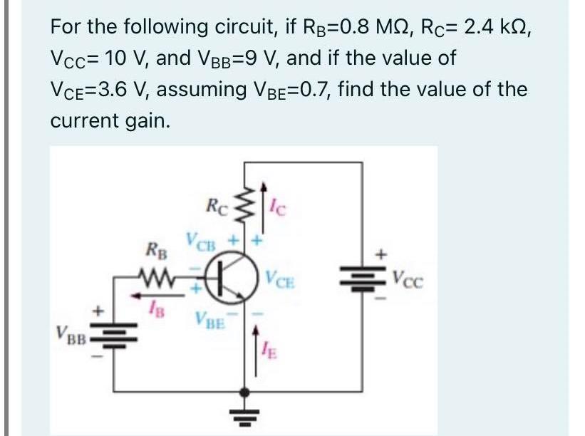 Solved For the following circuit, if Rp=0.8 MS2, Rc= 2.4 ks, | Chegg.com