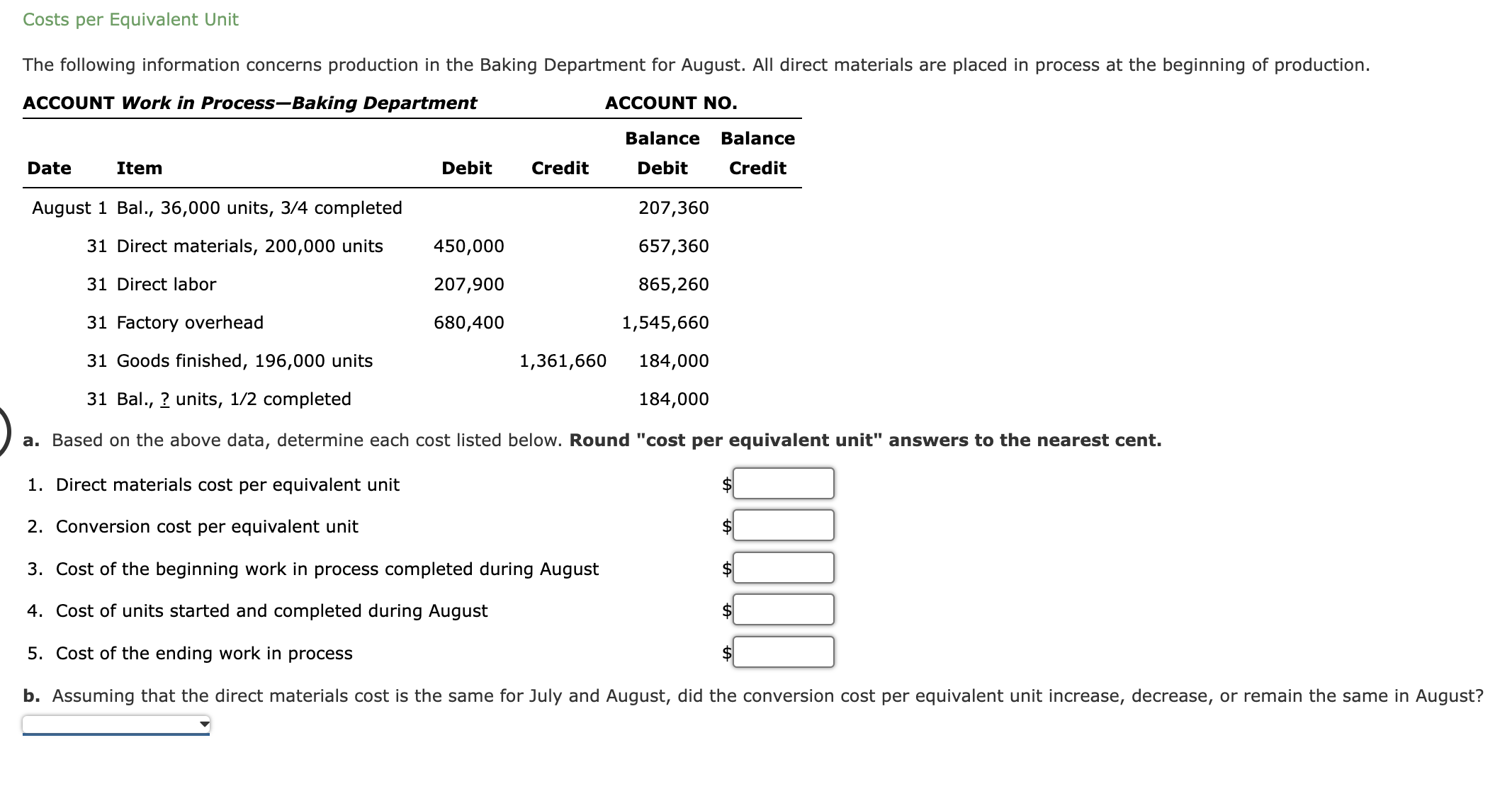 Solved Costs per Equivalent UnitThe following information | Chegg.com