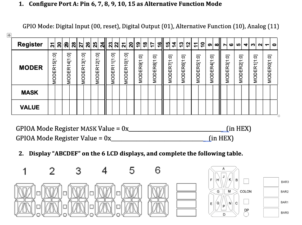 Solved 1. Configure Port A: Pin 6, 7, 8, 9, 10, 15 as | Chegg.com