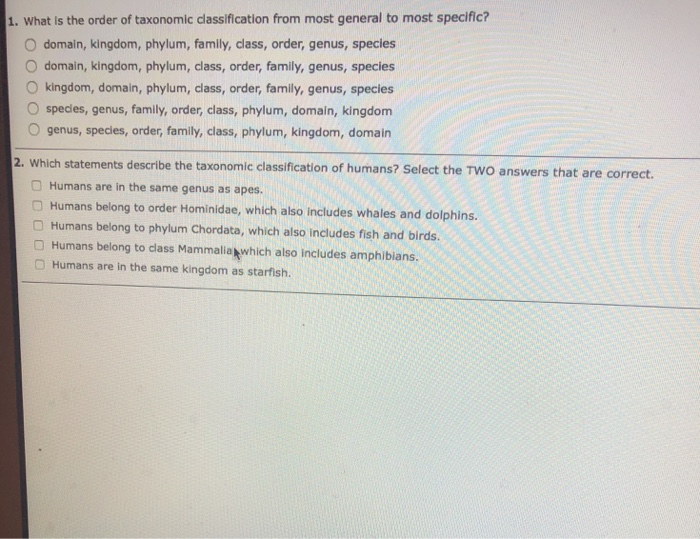 Domain Kingdom Phylum Class Order Family Genus Species