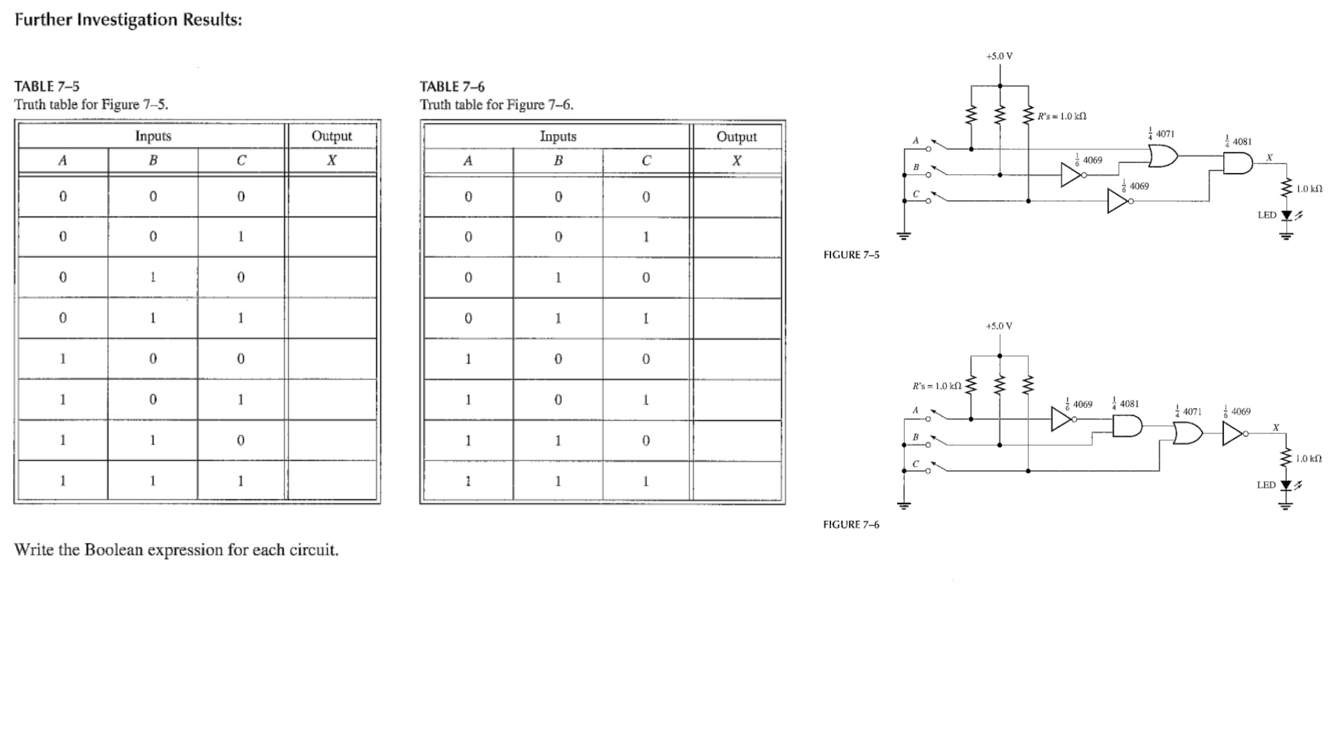 Solved Further Investigation Results: TABLE 7-5 Truth table | Chegg.com